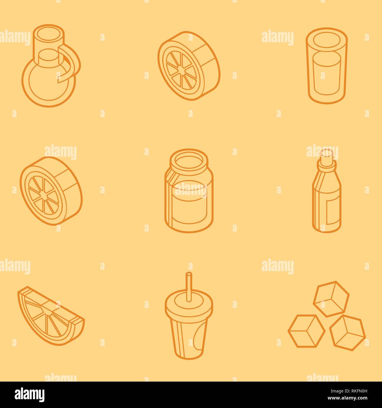 Lemonade outline isometric set. Vector illustrations for graphic and ...