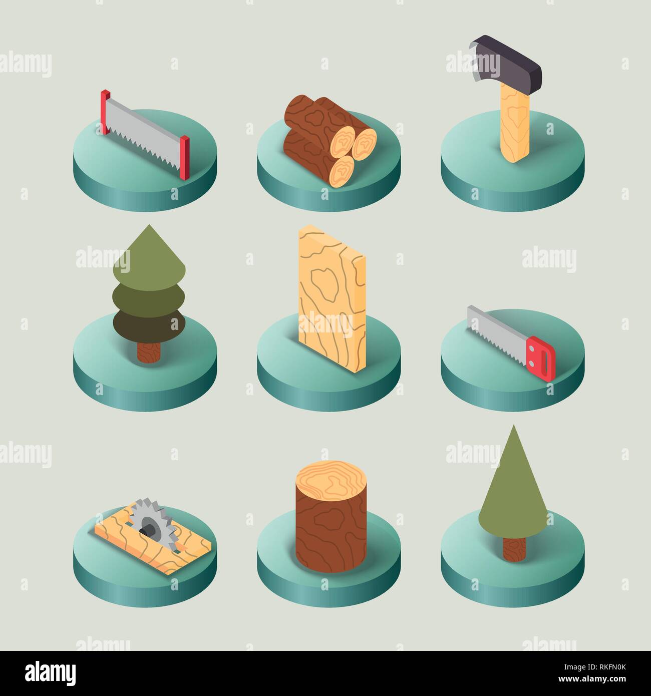 Lumberjack flat isometric set of woodworking tools isolated vector ...