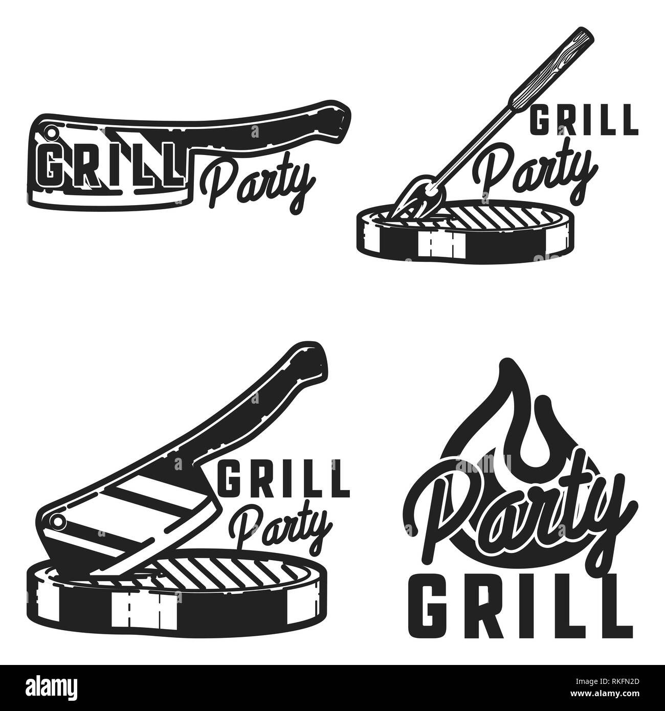 Vector set of grill and bbq labels in vintage style. Design elements ...