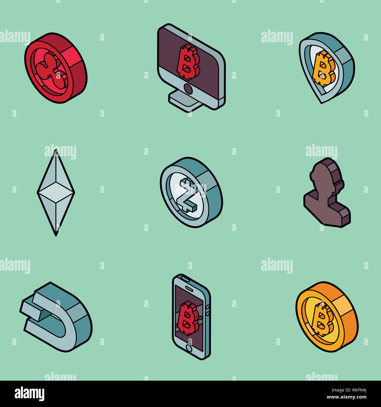 Cryptocurrency outline isometric icons. Vector illustration, EPS 10 ...
