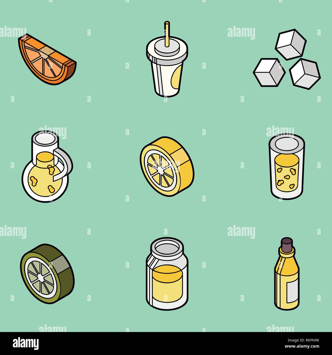 Lemonade flat outline isometric set. Vector illustrations for graphic ...