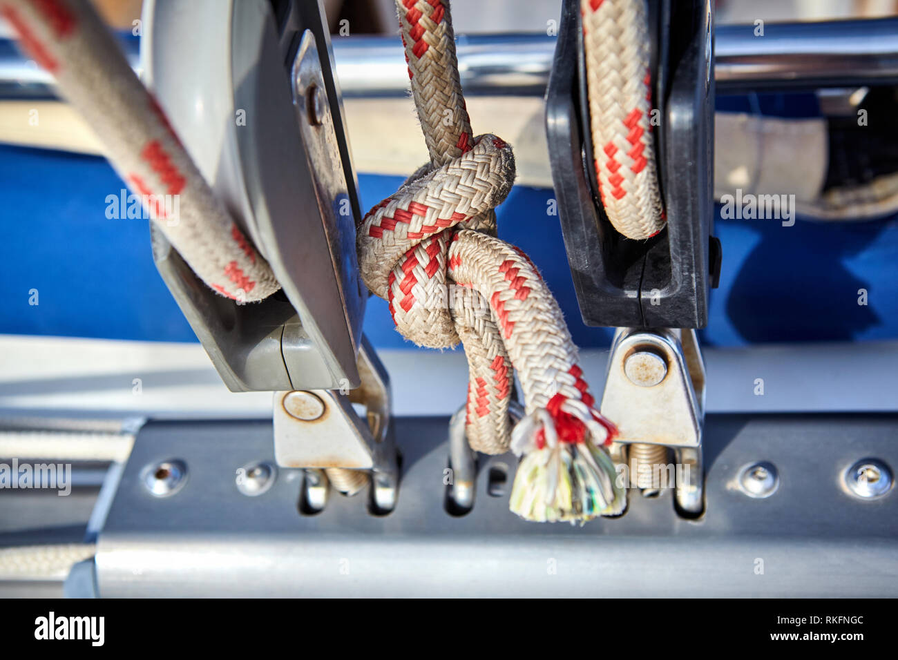 sailing ropes on a yacht close-up. line used to control the angle of ...