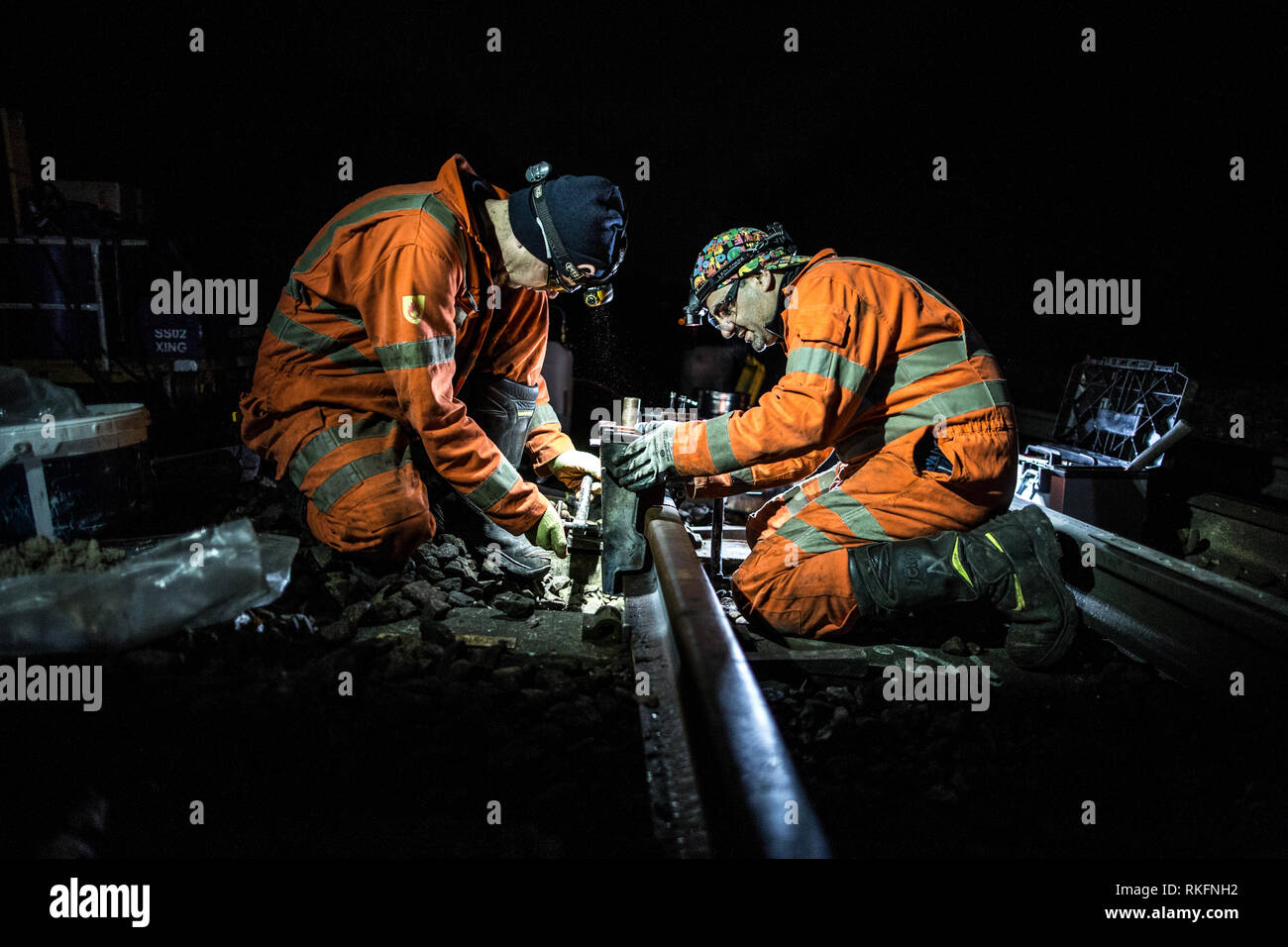 Track renewal engineers working during the night to replace sections of the London Underground ...
