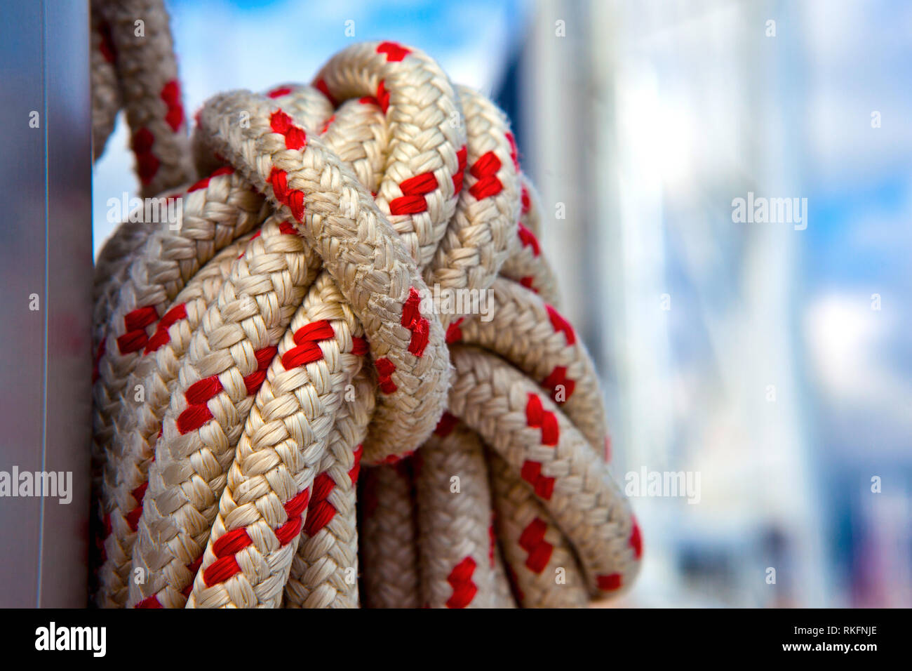 sailing ropes on a yacht close-up. line used to control the angle of ...