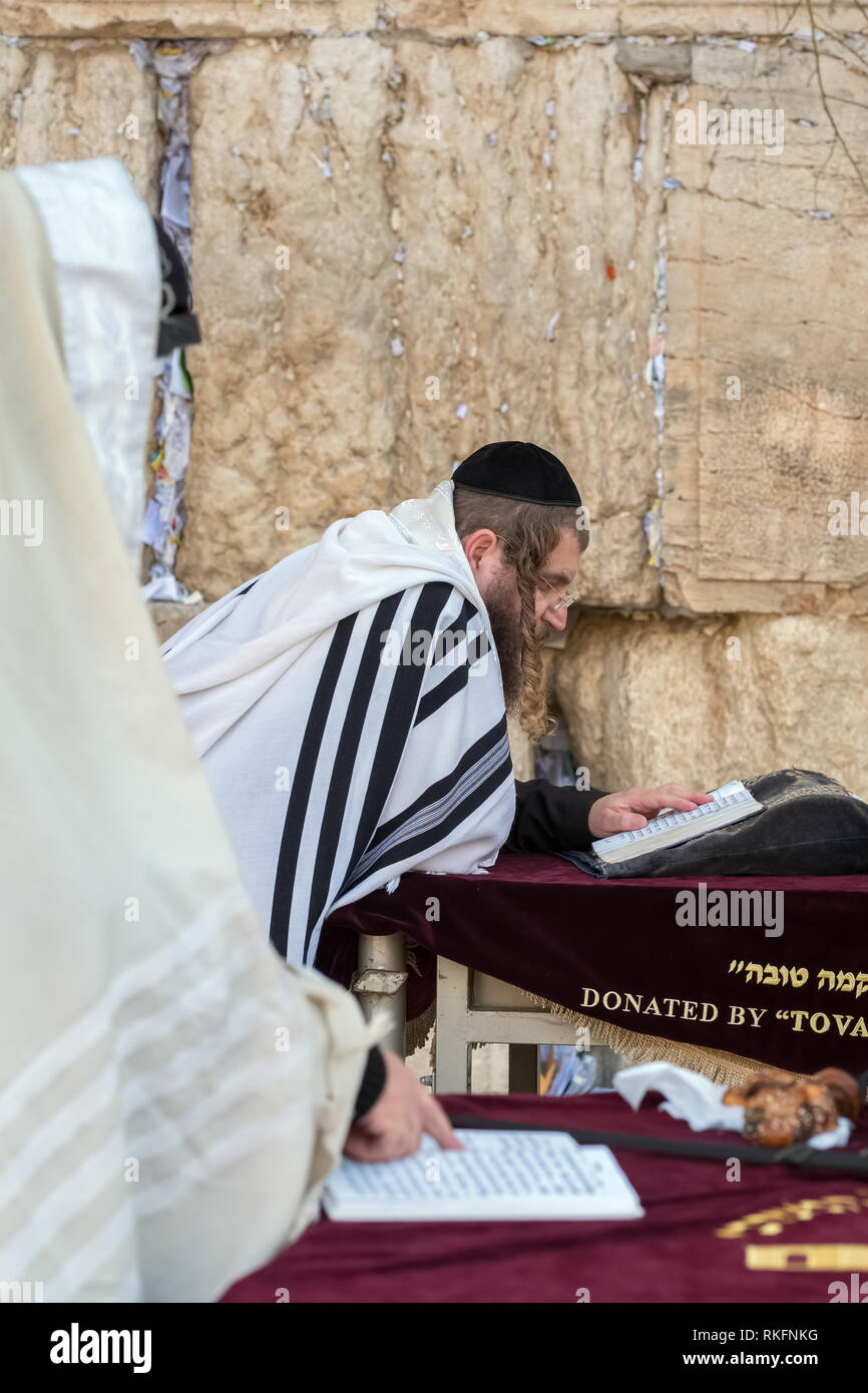 Jerusalem, Israel - November 20, 2018: Religious orthodox jew praying ...