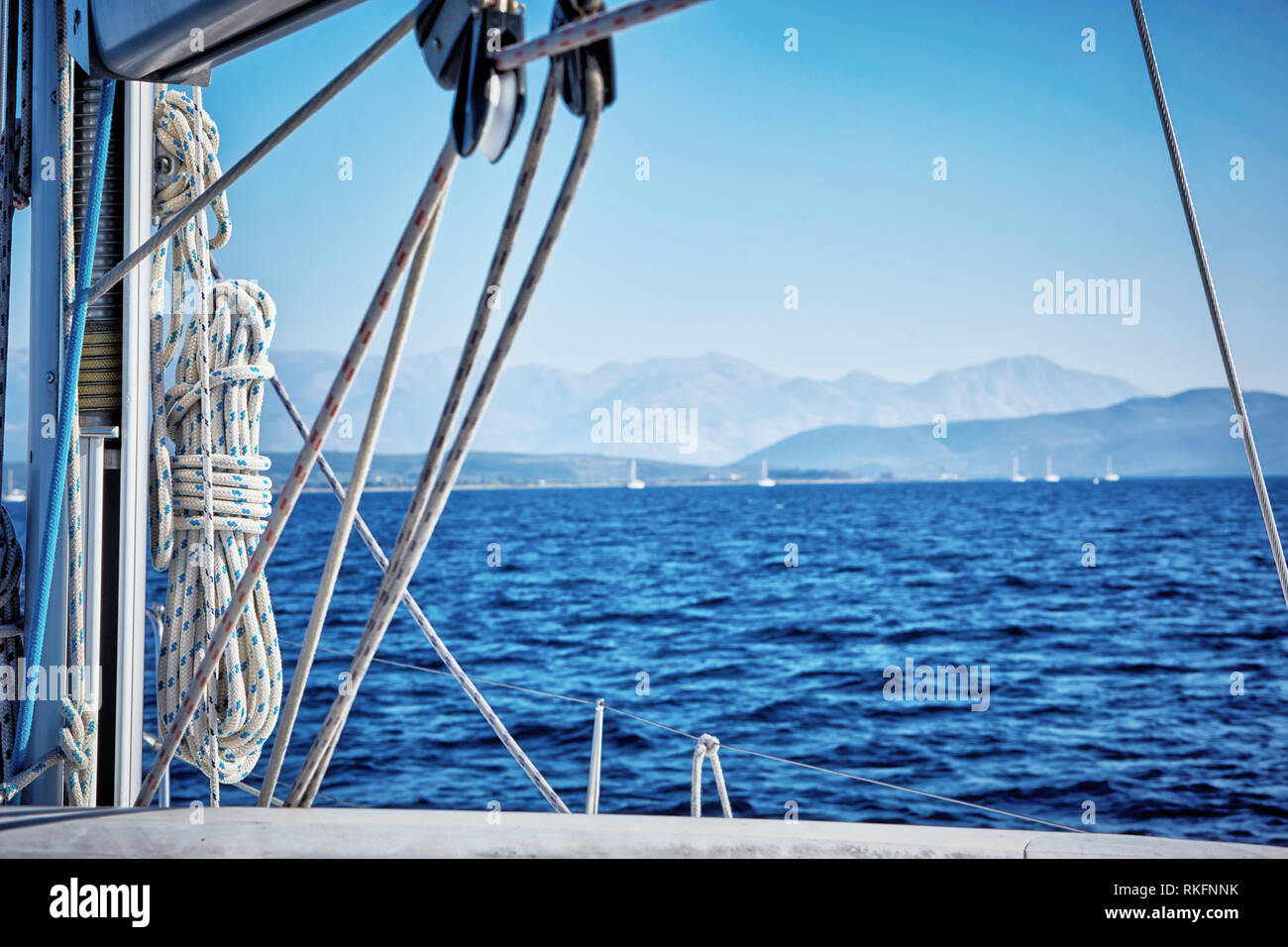 sailing ropes on a yacht close-up. line used to control the angle of ...