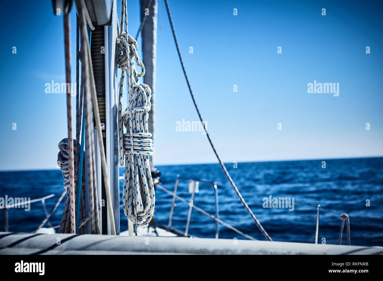 sailing ropes on a yacht close-up. line used to control the angle of ...