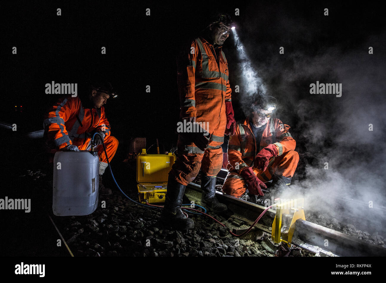 Track renewal engineers working during the night to replace sections of the London Underground ...