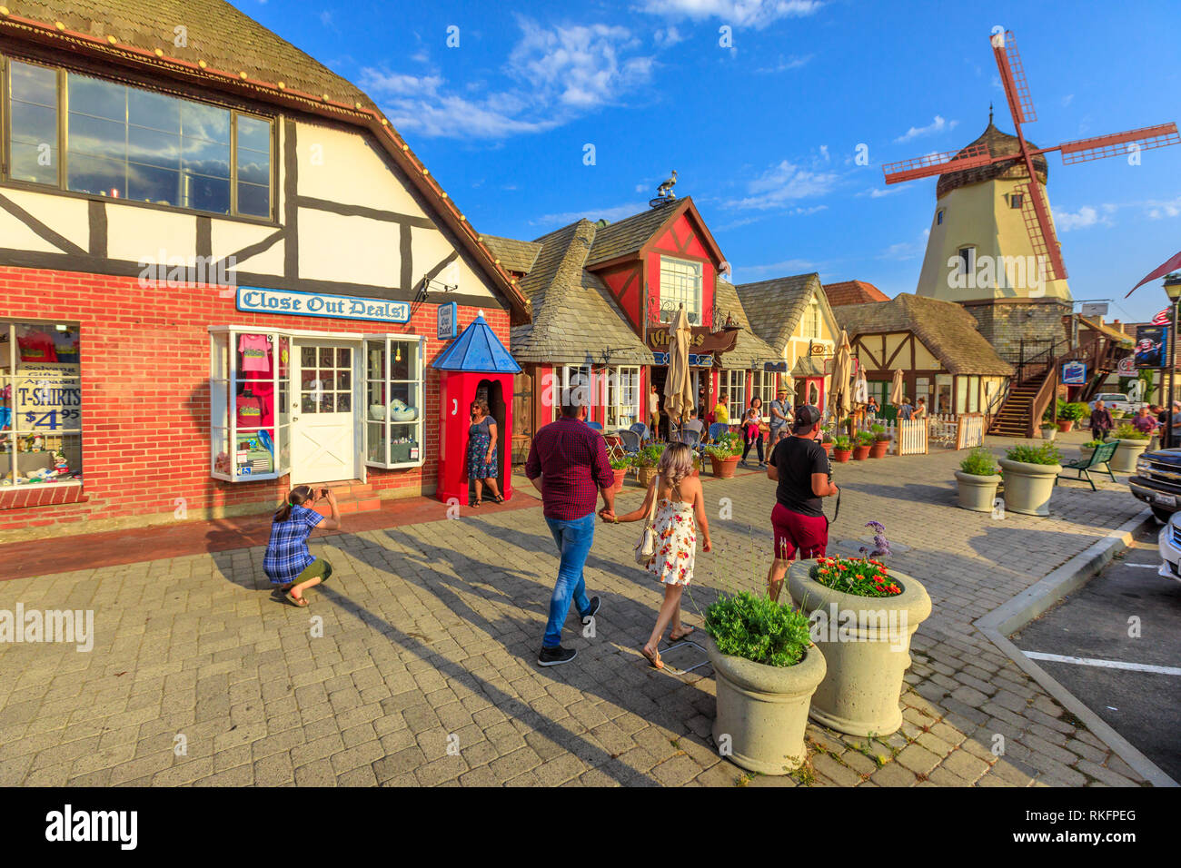 Solvang, California, United States - August 10, 2018: people walking in ...