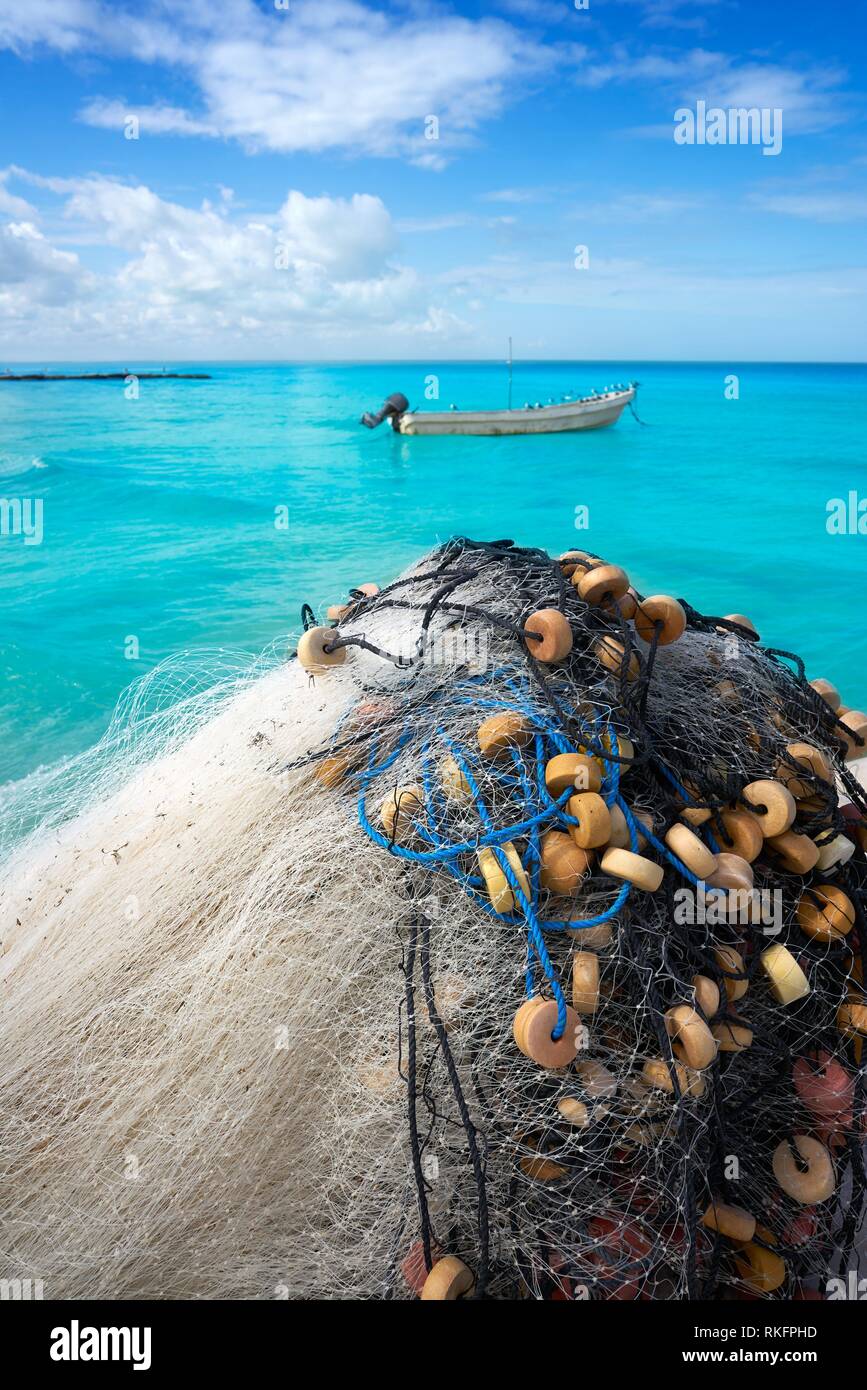 Holbox tropical Island fishing nets in Quintana Roo of Mexico Stock ...