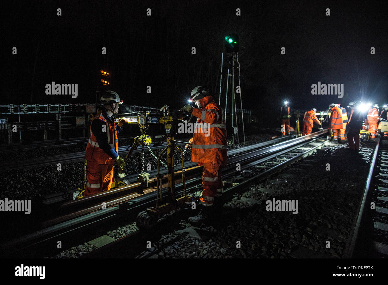 Track renewal engineers working during the night to replace sections of ...