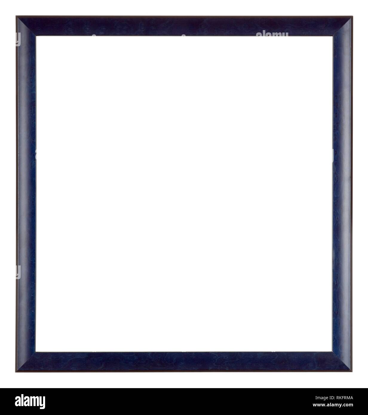 Empty picture frame isolated on white, square format, blue painted ...