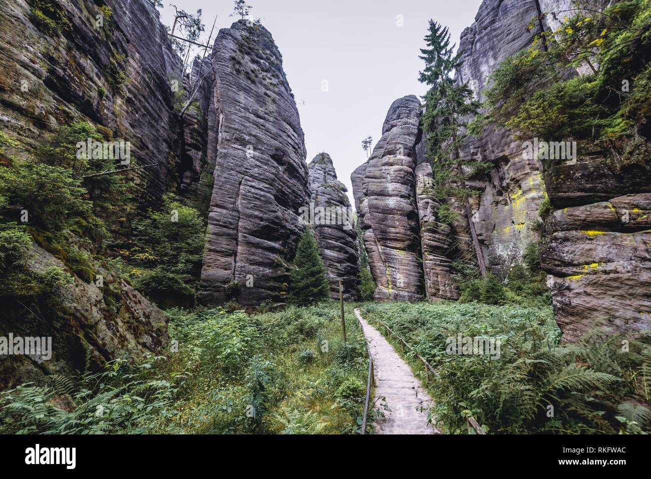 Tourist path among sandstone rocks in National Nature Reserve Adrspach ...