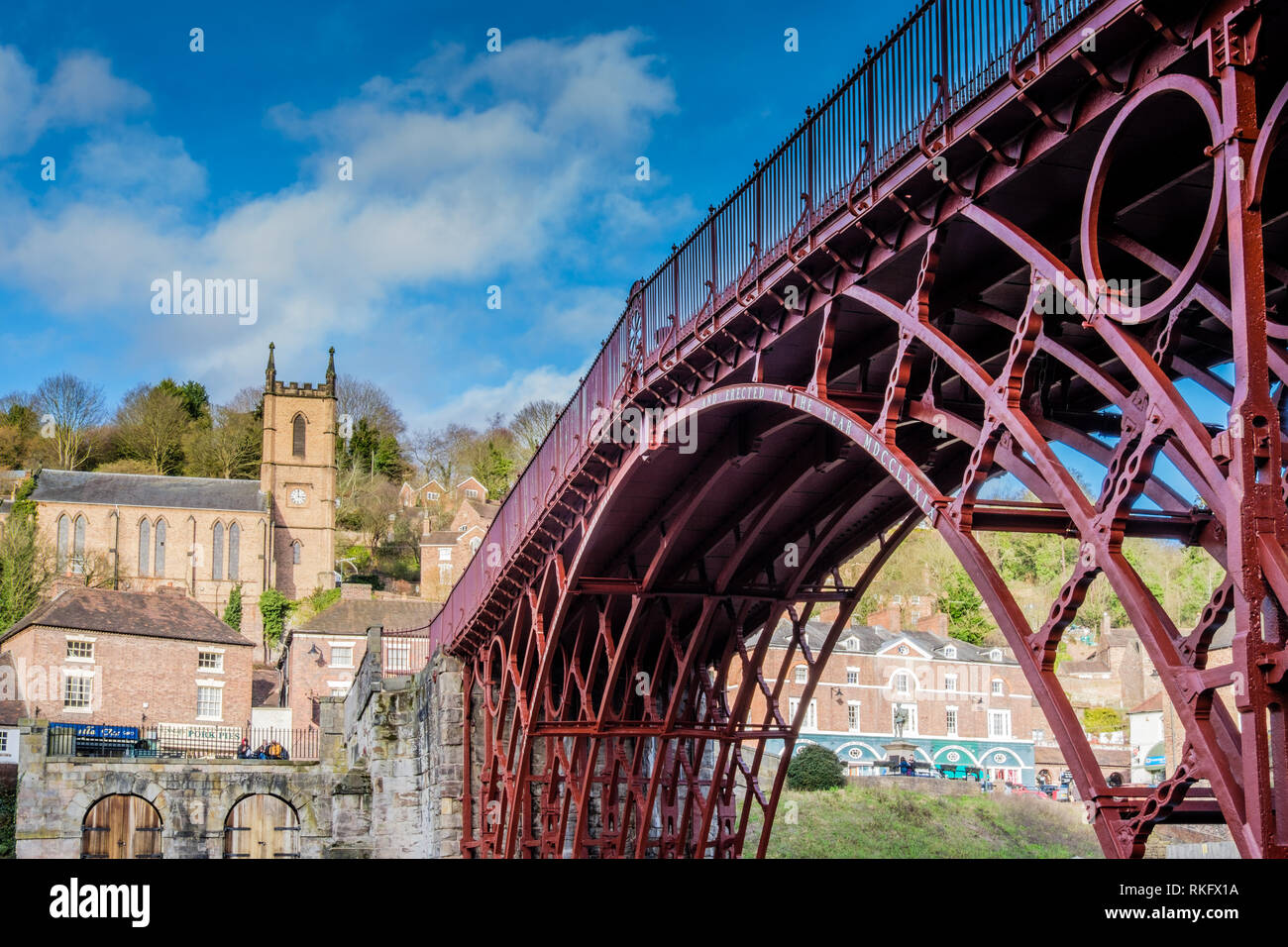 St Luke's Church above the Iron bridge spanning the River Severn in ...