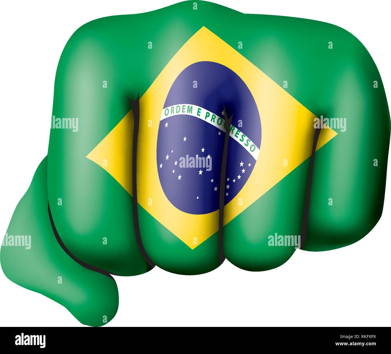 Brazil flag and hand on white background. Vector illustration Stock ...