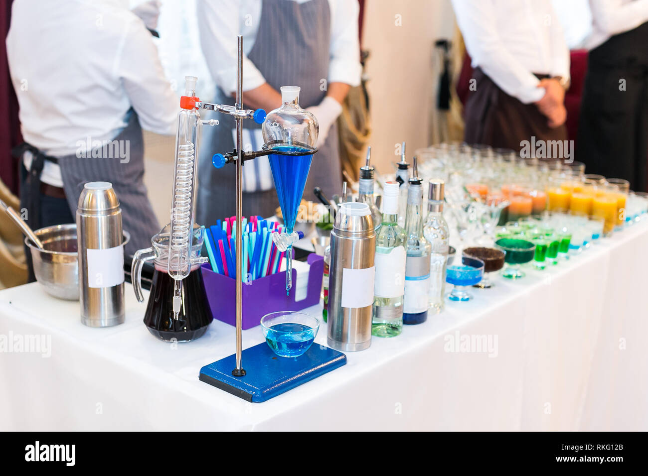 set of test-tubes and various chemical devices for preparations of ...