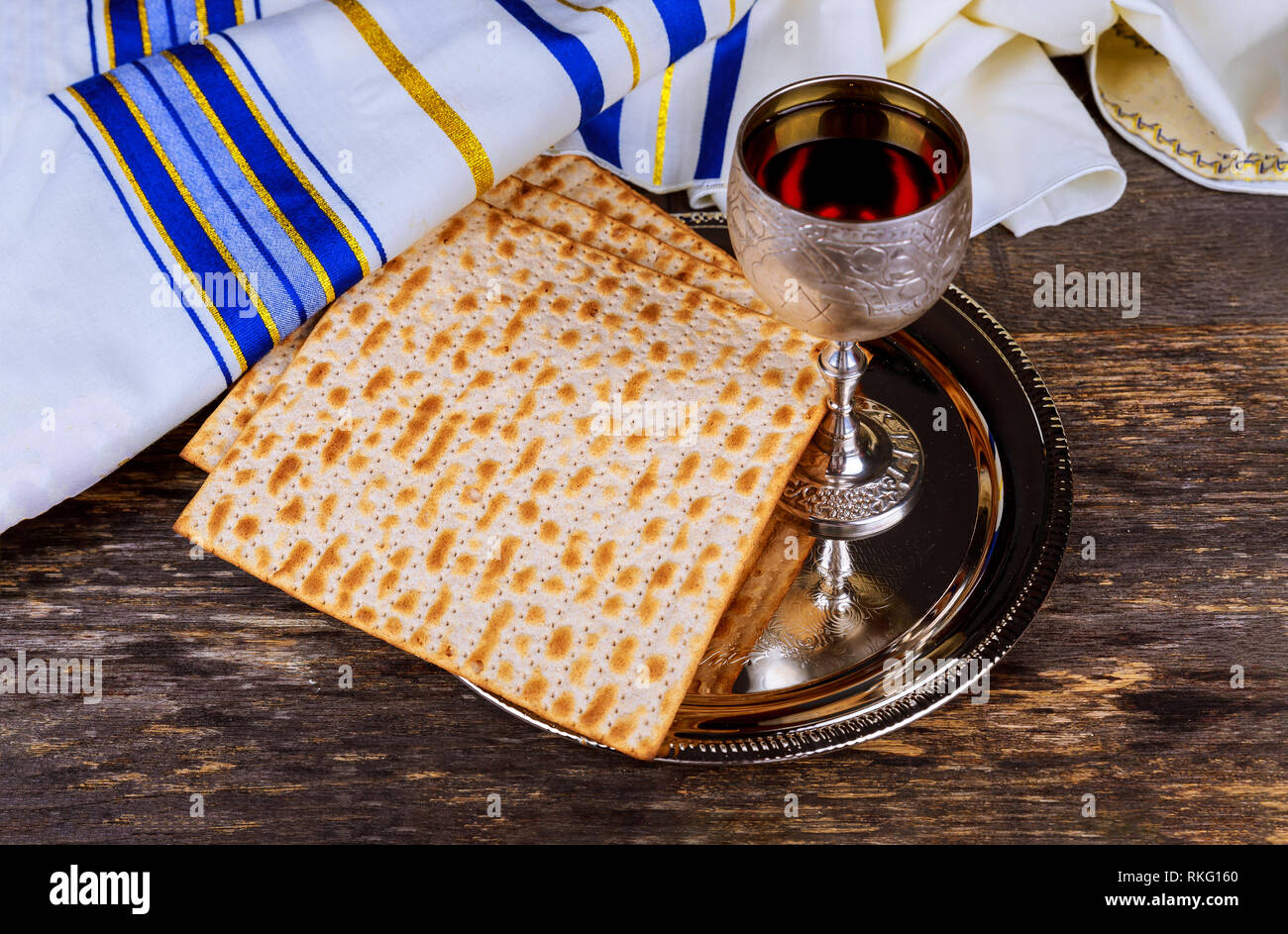Table ready for traditional seder plate ritual the Jewish holiday of ...