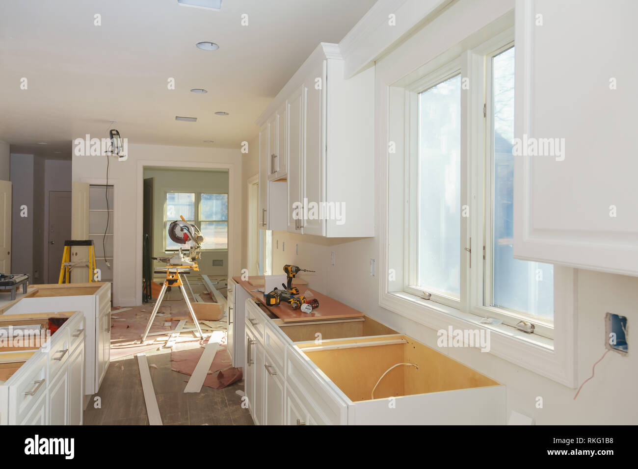 Custom kitchen cabinets of installation base of kitchen cabinets Stock ...