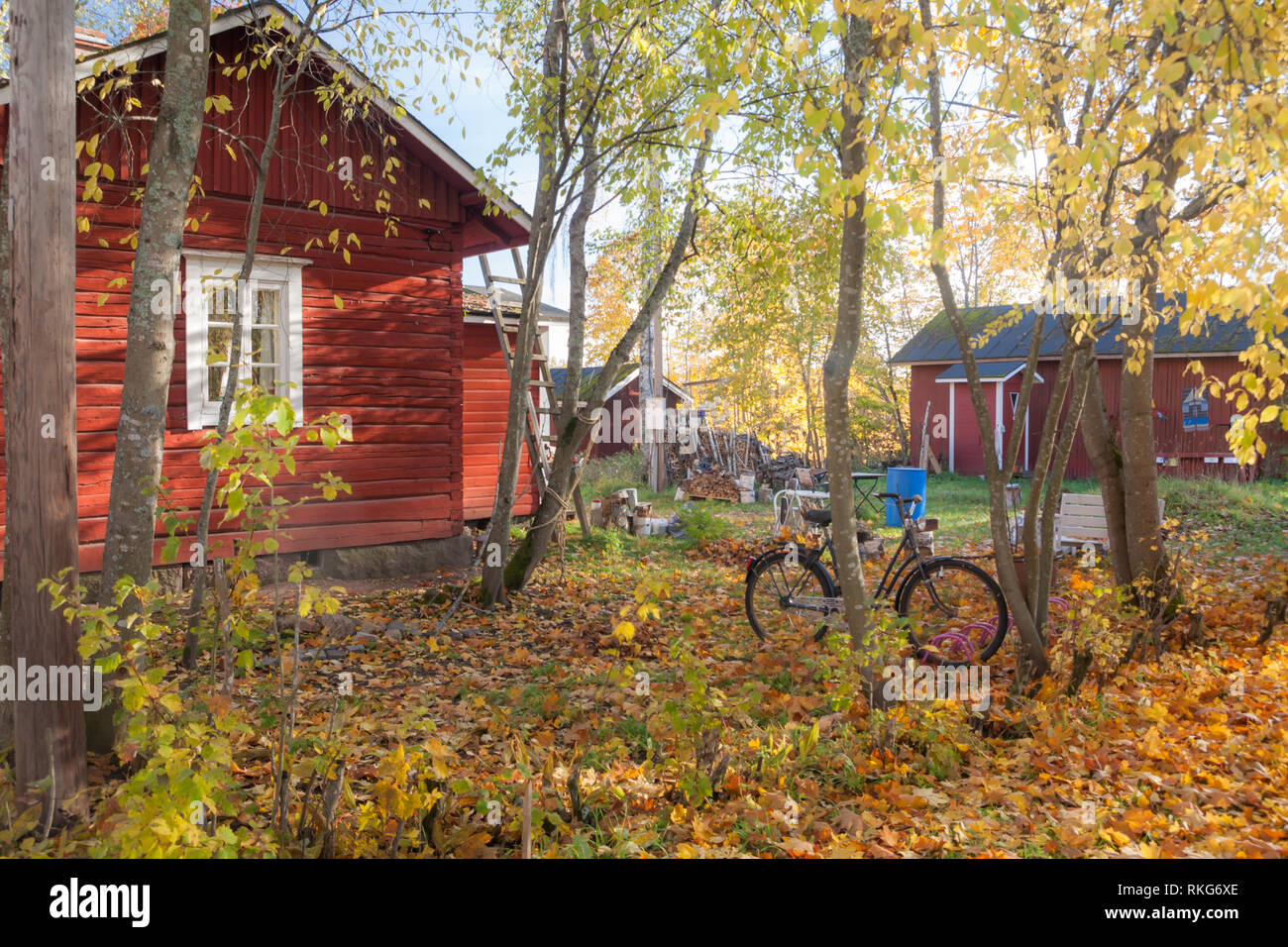 KOUVOLA, FINLAND - OCTOBER 10, 2018: Beautiful autumn in old rustic ...
