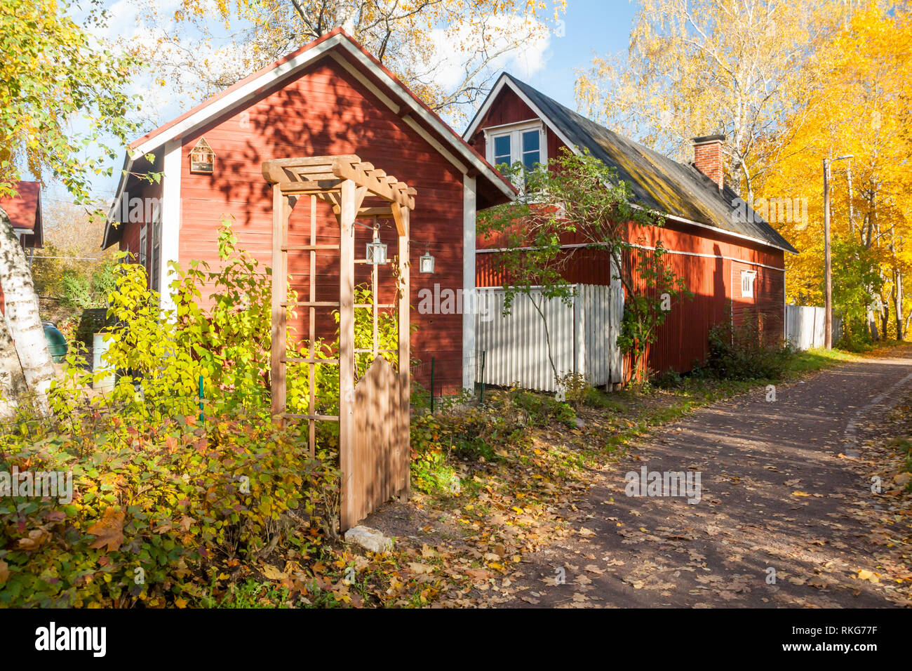 KOUVOLA, FINLAND - OCTOBER 10, 2018: Beautiful autumn in old rustic ...