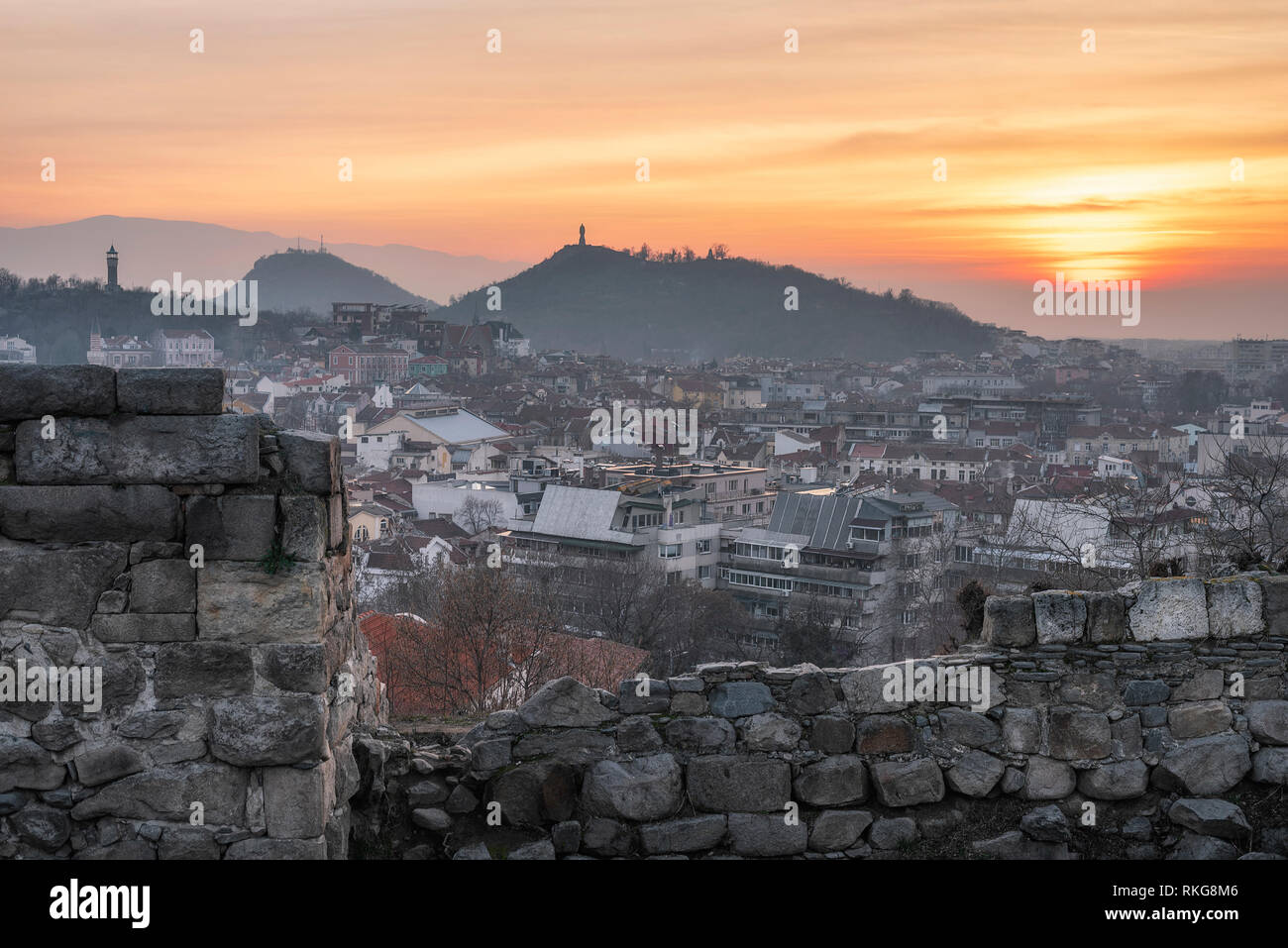 Part of ancient fortress wall on top of the Nebet tepe Hill in Plovdiv ...