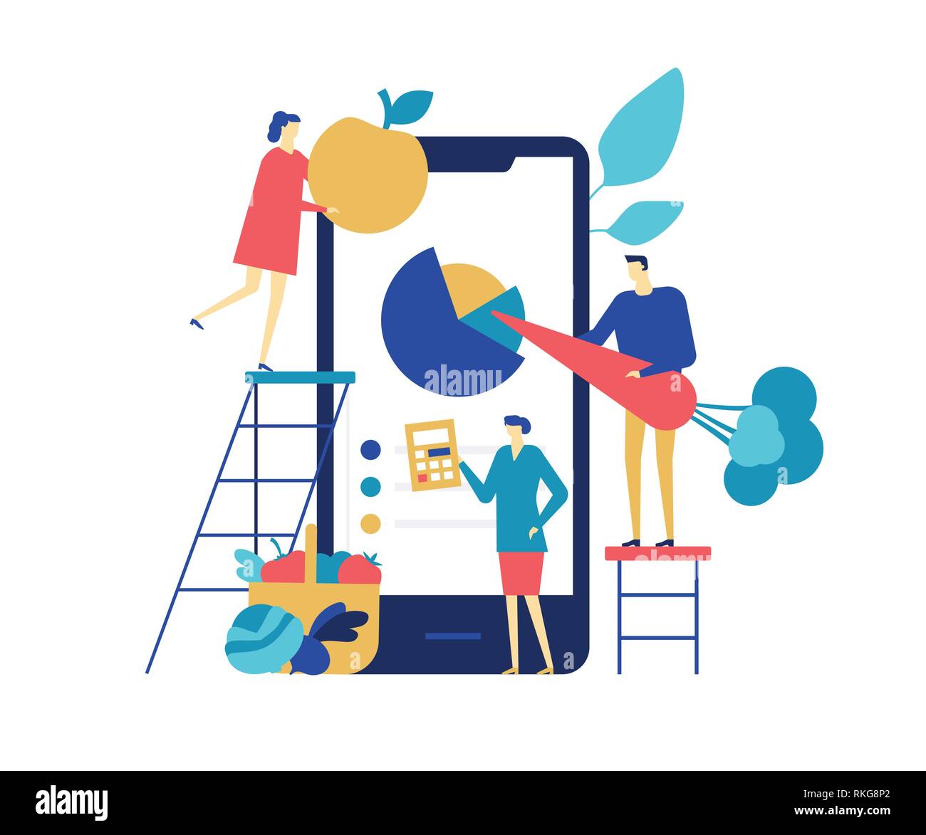 Healthy eating app - flat design style colorful illustration Stock ...