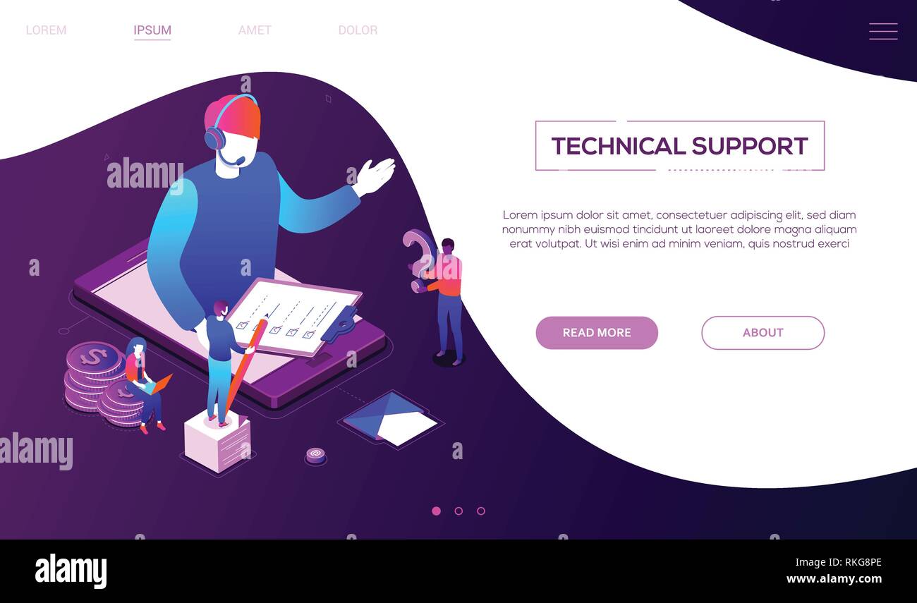 Technical support - colorful isometric vector web banner Stock Vector ...
