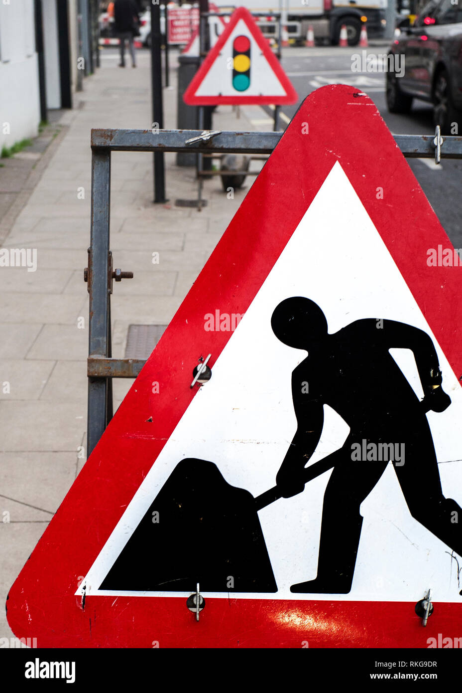 warning, men at work, triangle road sign ,London England, UK Stock ...