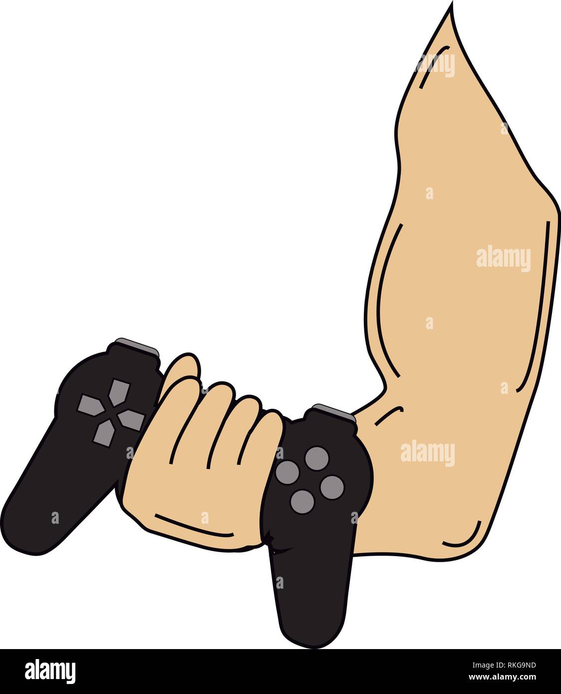 Training for e-sport, concept. Muscular arm lifting video games ...