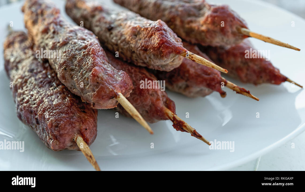 Meat kebab closeup, street food Stock Photo - Alamy