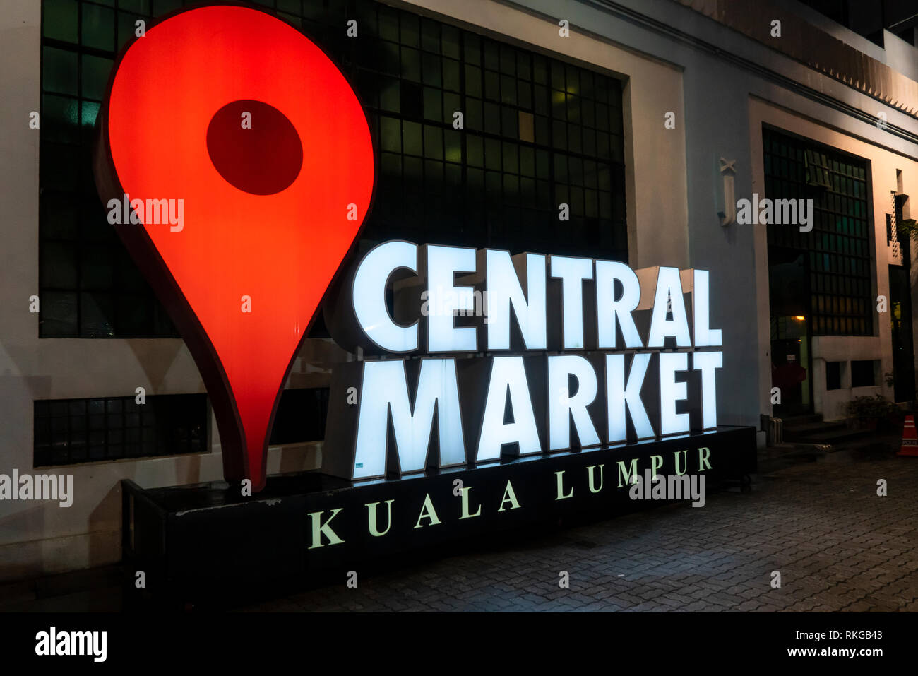 Kuala Lumpur, Malaysia. January 2019. the light sign of Central Market ...