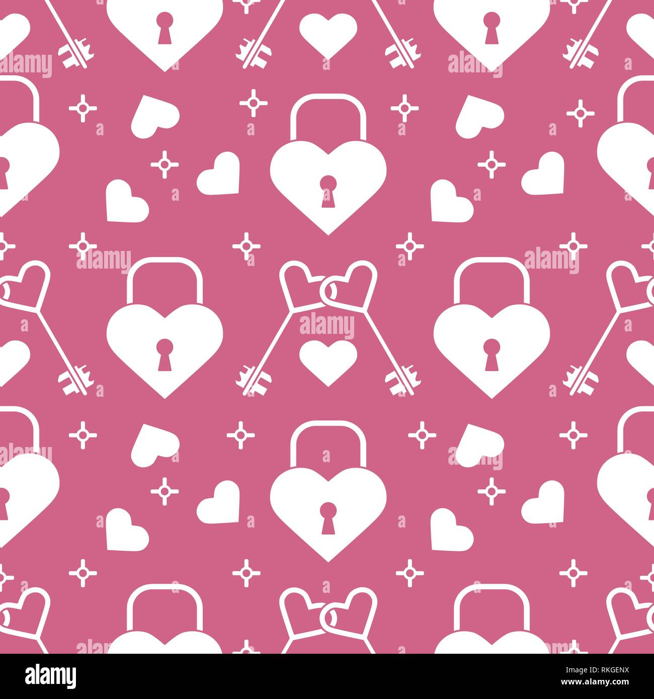 Seamless pattern with hearts, lock, keys in heart shape. Greeting card ...