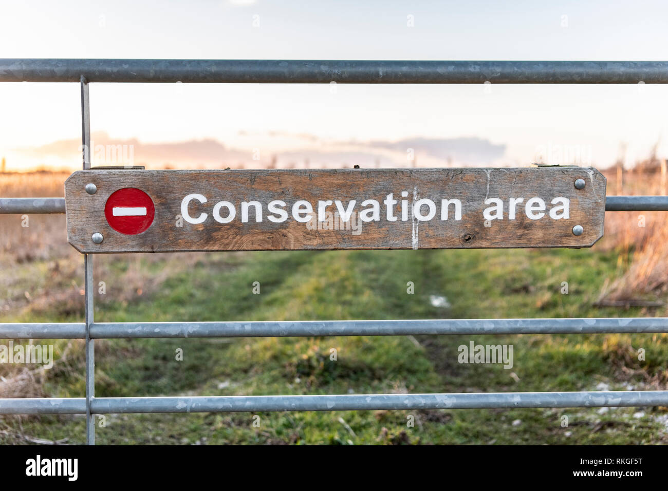 A no entry conservation area sign at the RSBP nature reserve at Over ...