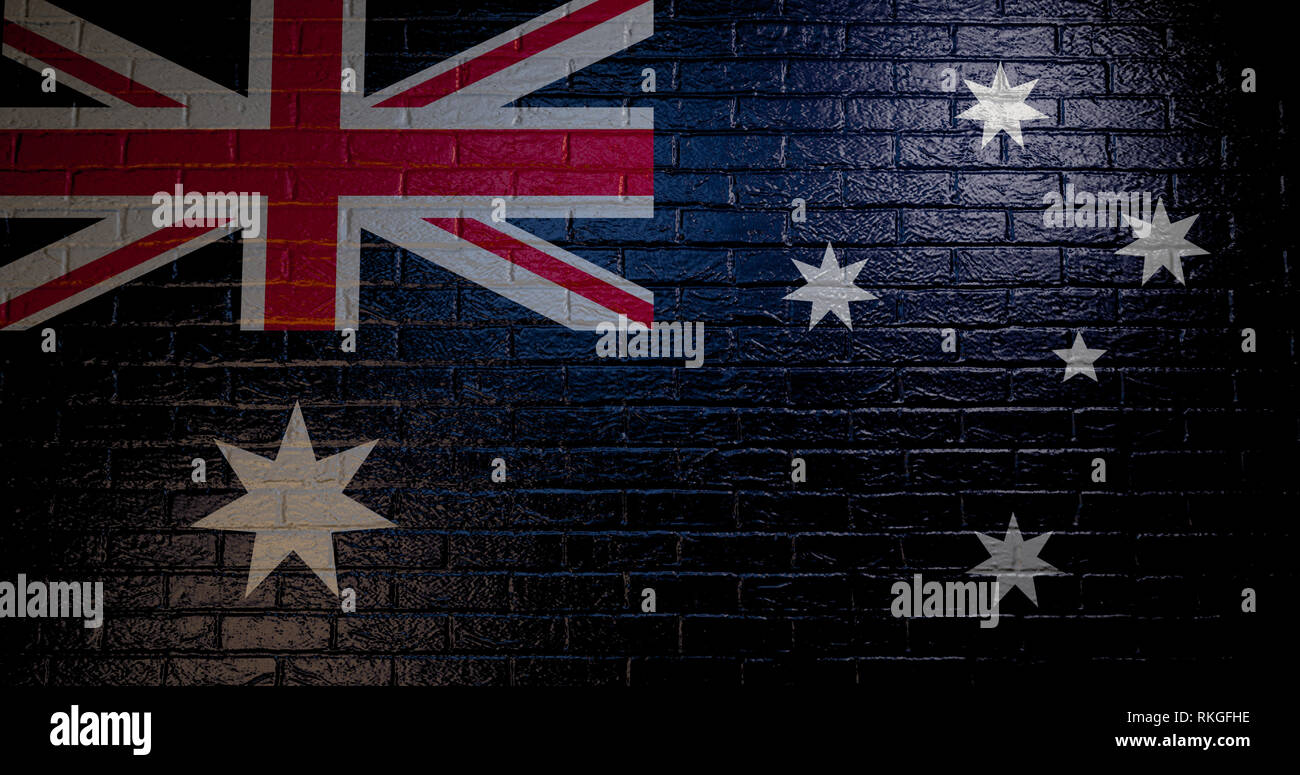 Flag of Australia painted on glossy brick wall. Creative 3d render ...