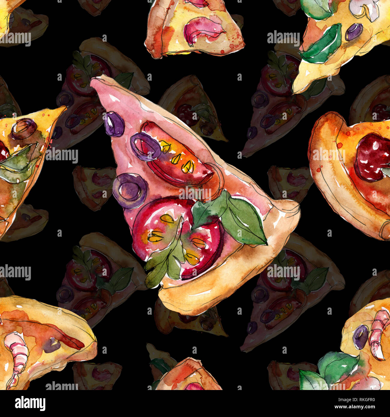 Fast food itallian pizza in a watercolor style isolated set ...