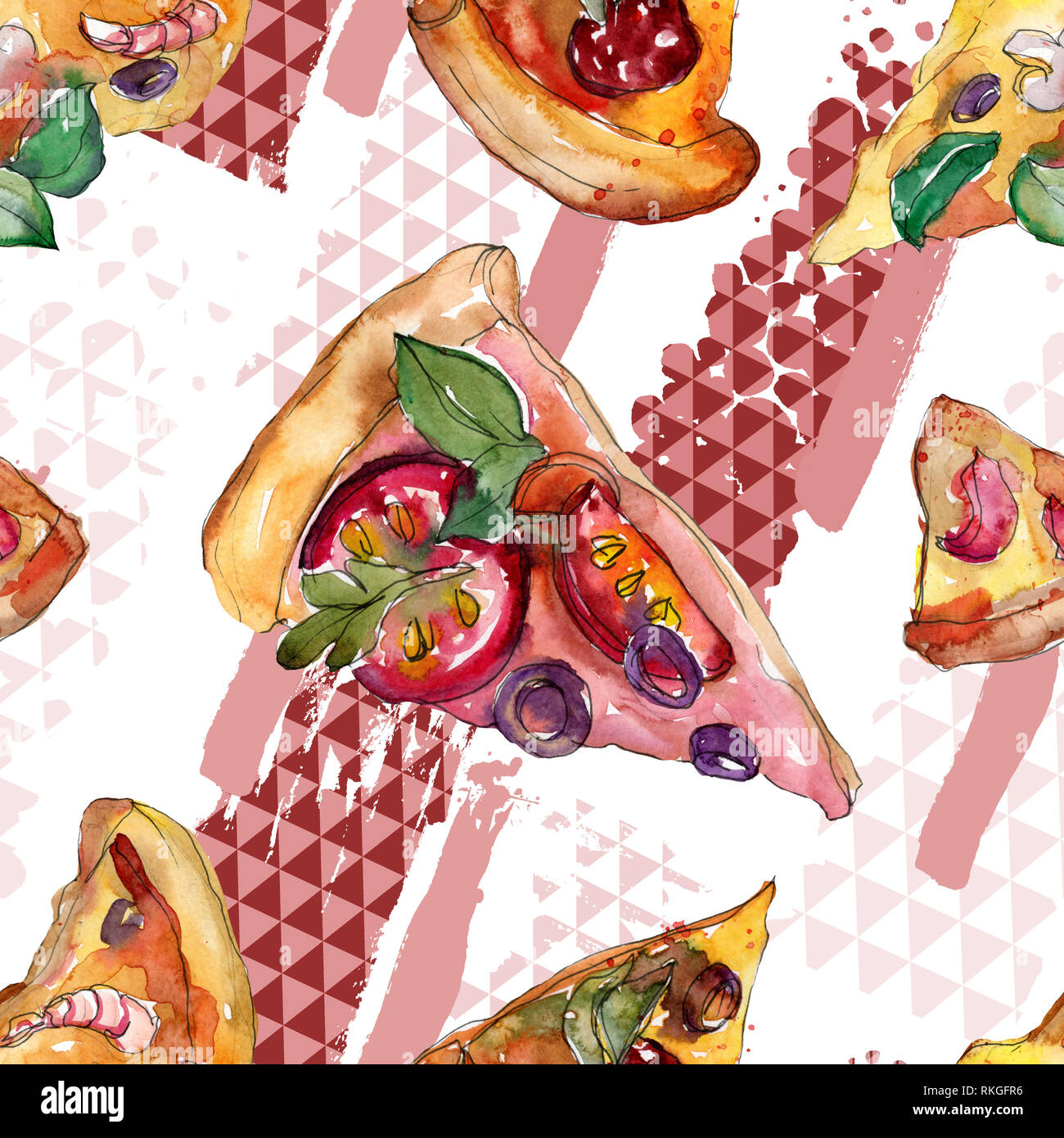Fast food itallian pizza in a watercolor style isolated set ...