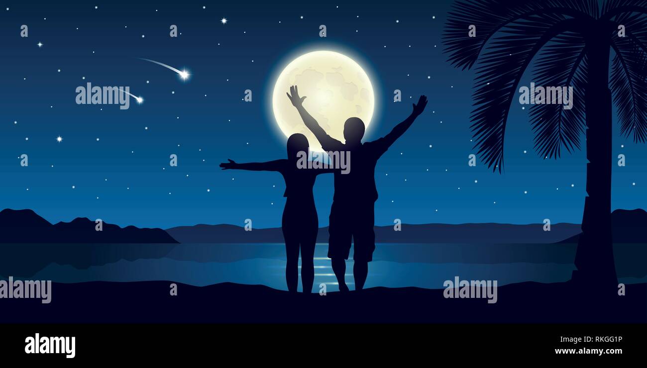 Moon couple on beach Stock Vector Images - Alamy