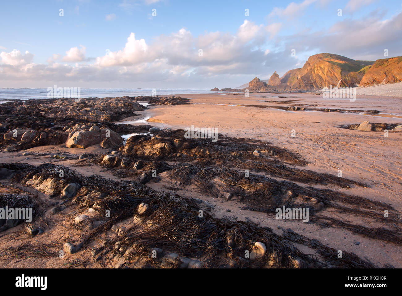 Sunset Sandymouth beach Cornwall uk Stock Photo - Alamy