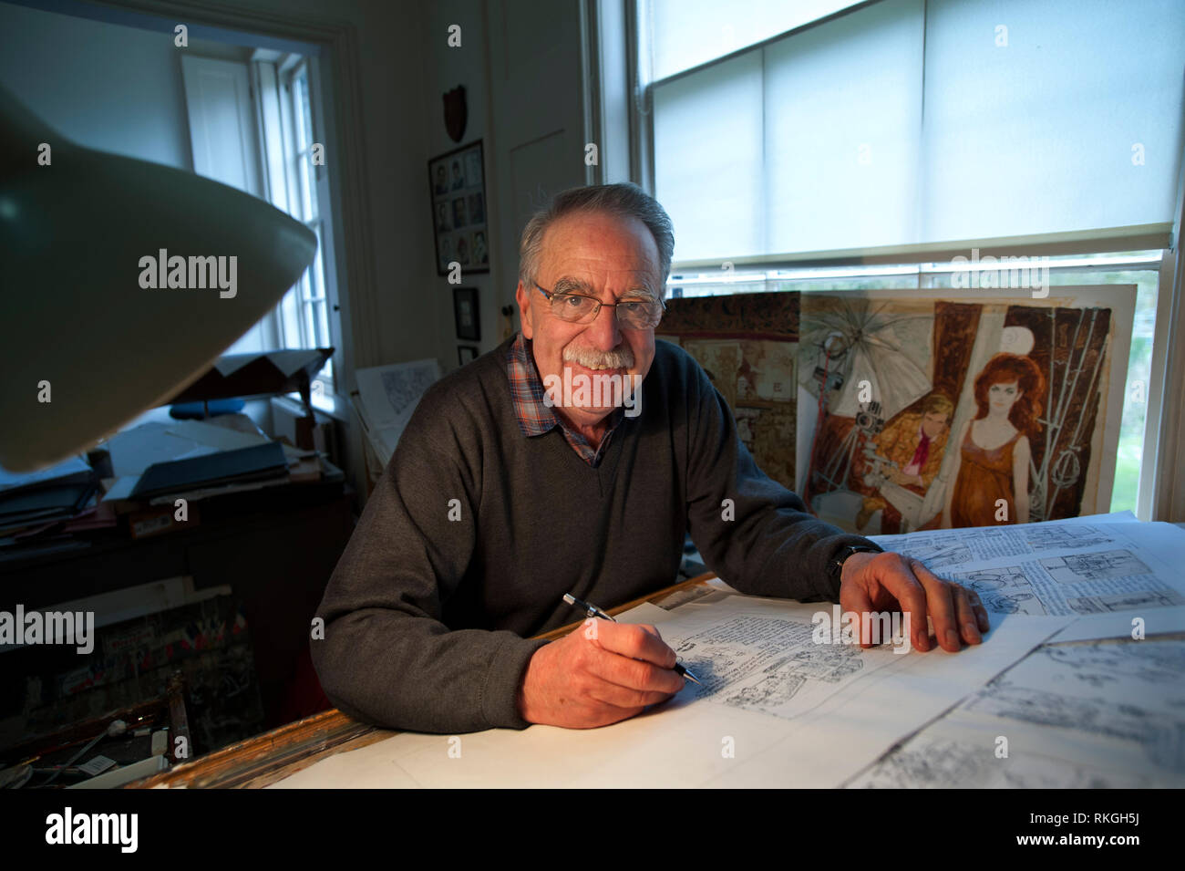 Brian Sanders artist and Illustrator in his studio in Littlebury, near ...