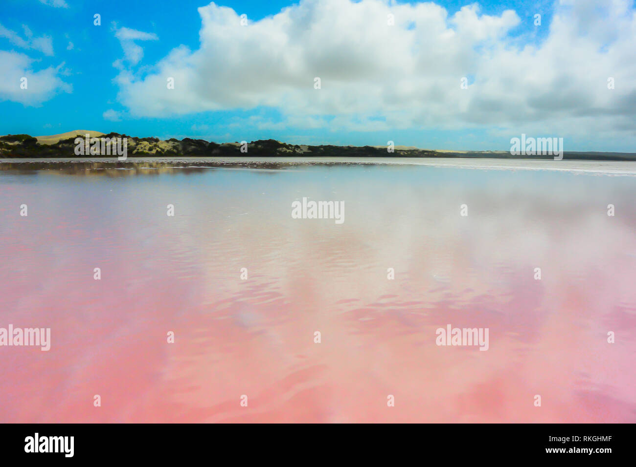 Stunning view above pink lake Hillier in Western Australia, with clouds ...