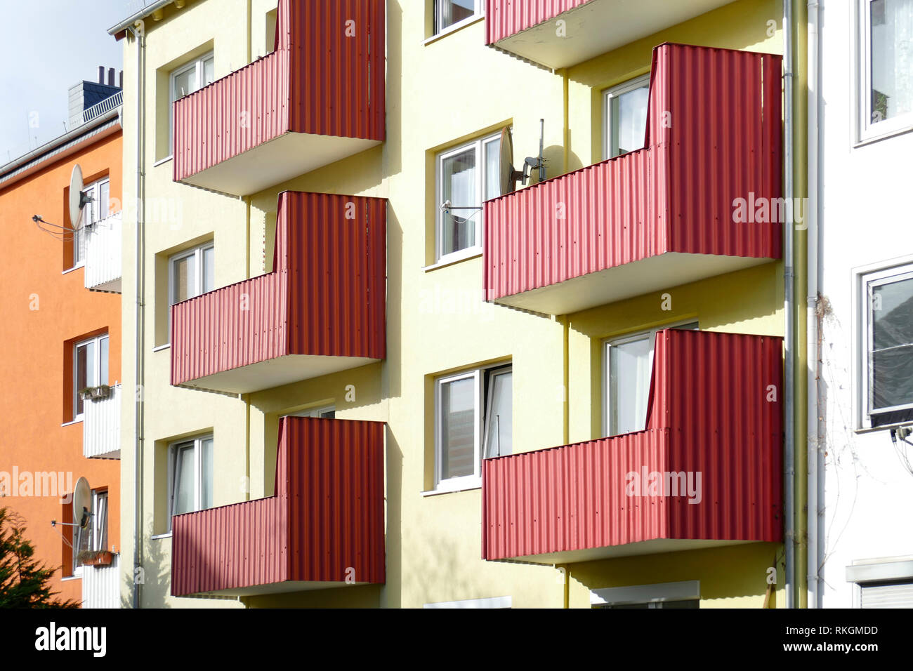 Red balconies, Modern residential building, apartment house ...
