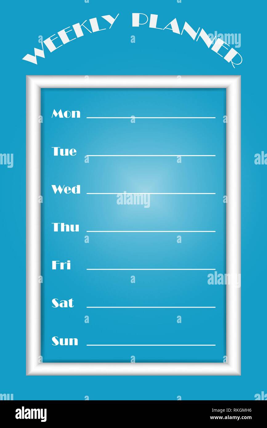Vertical blank weekly planner with white frame and free place for each ...