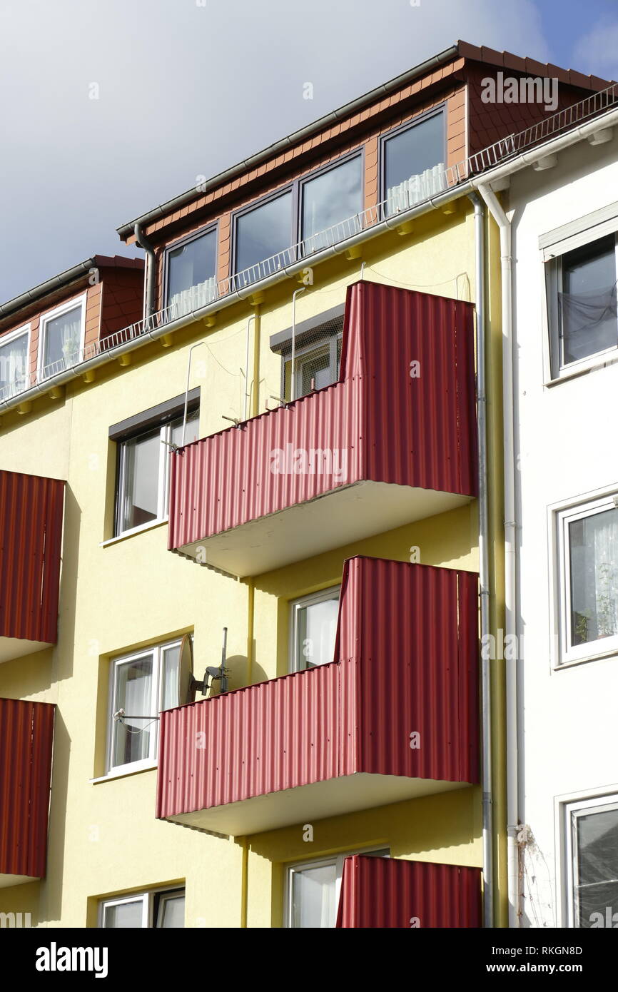 Red balconies, Modern residential building, apartment house ...