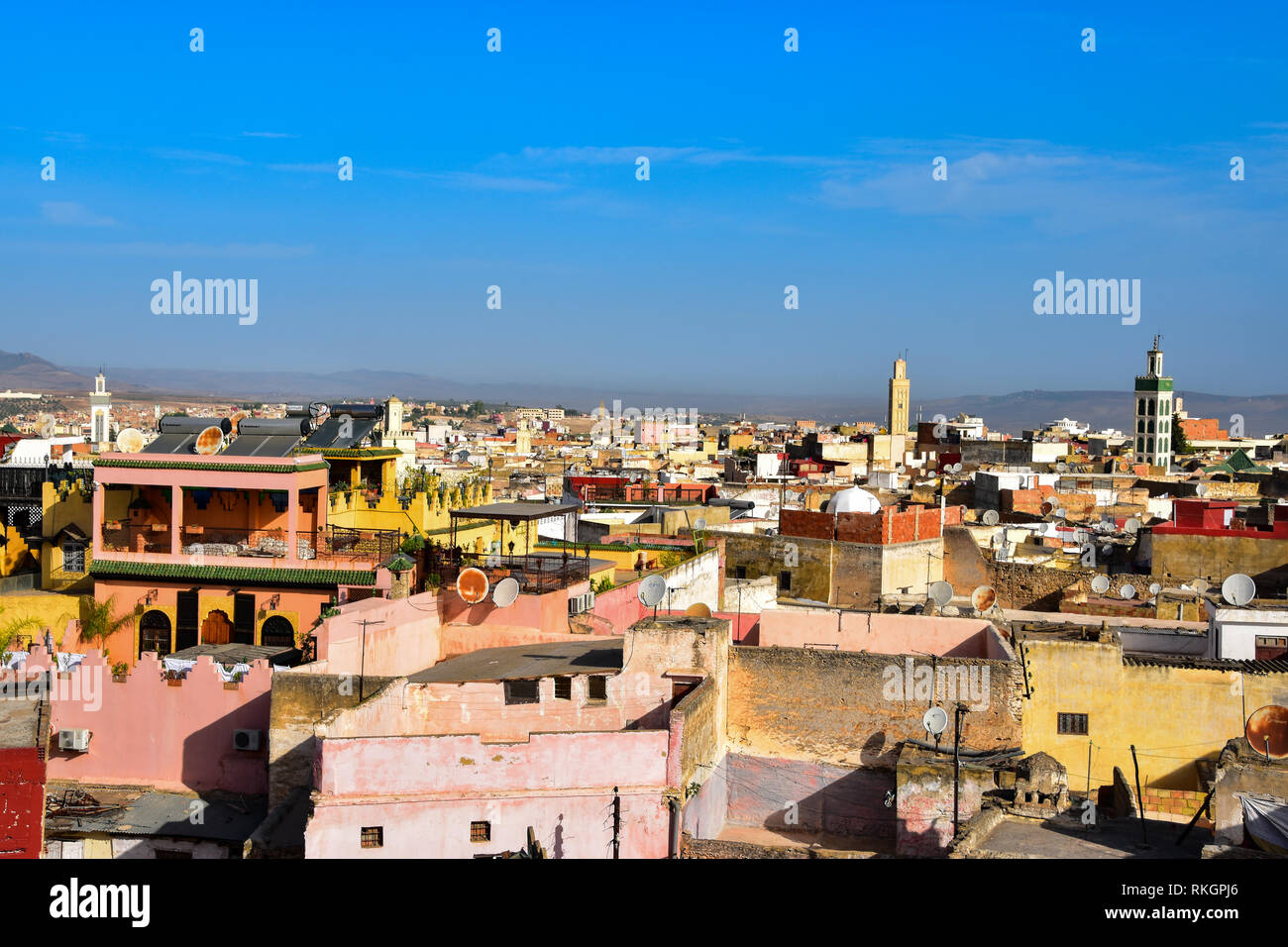Skyline view of Meknes mosques, Meknès, Morocco Stock Photo - Alamy