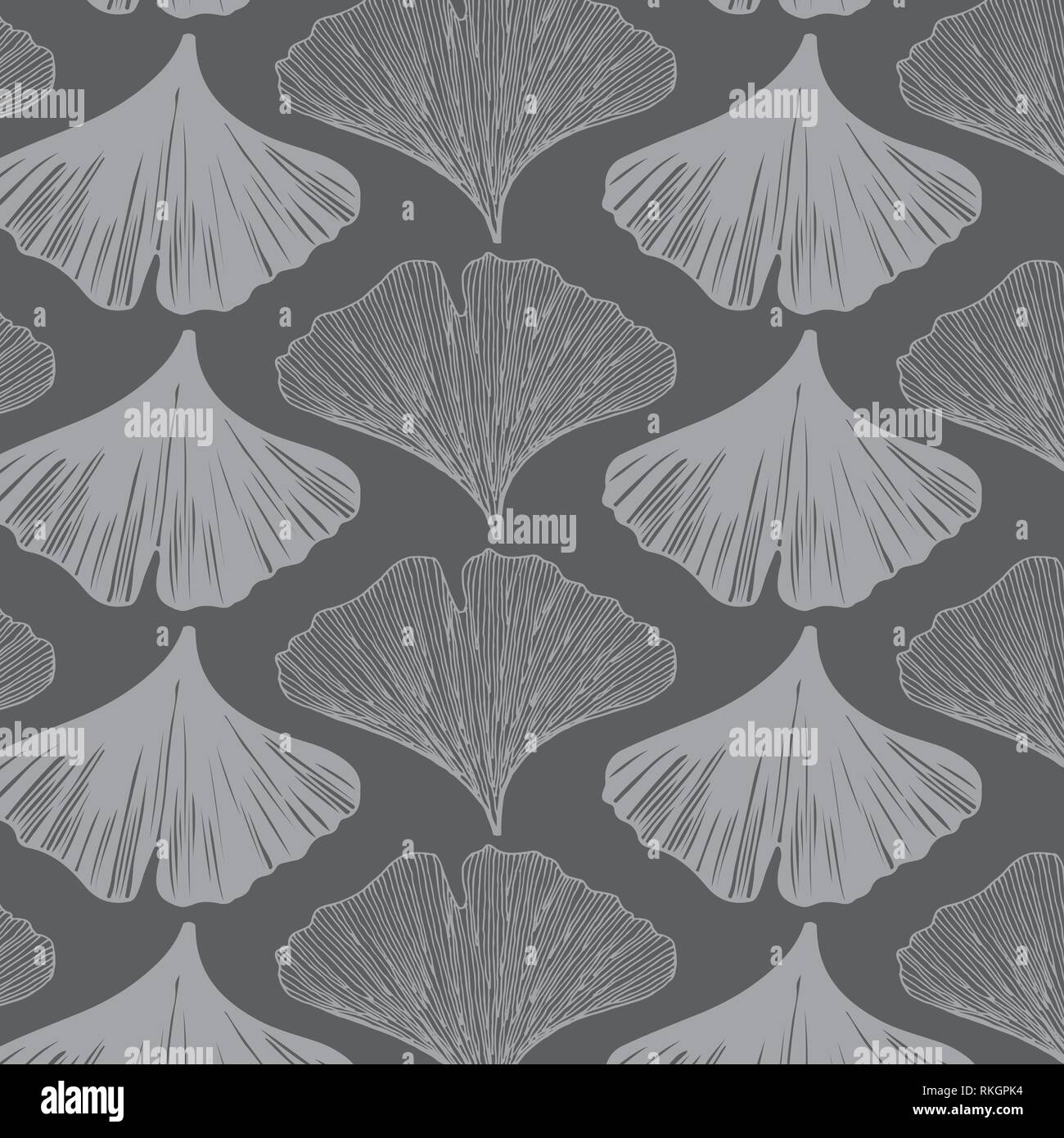 Hand drawn ginkgo leaves vector pattern in gray colors palette Stock ...