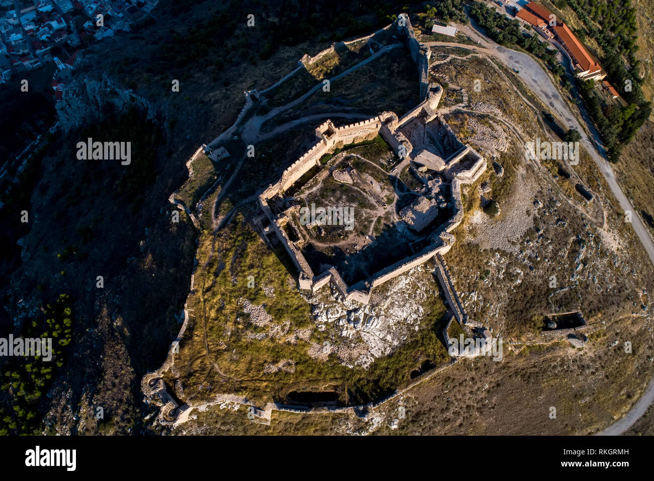 aerial view of Larisa castle in Argos city at Peloponnese peninsula ...