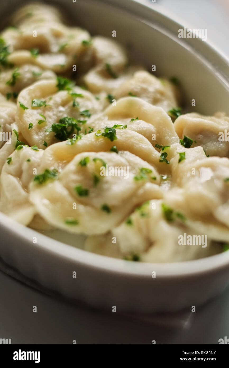 plate wint ravioli dumplings dish traditional russian salmon lunch ...