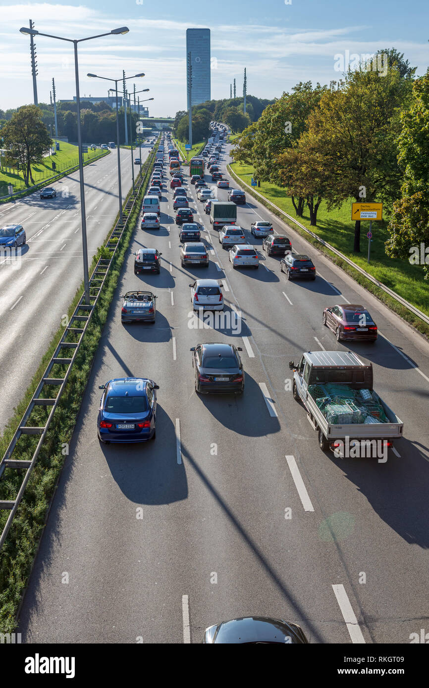 MUNICH, BAVARIA, GERMANY - CIRCA SEPTEMBER, 2018: Traffic jam in Munich ...
