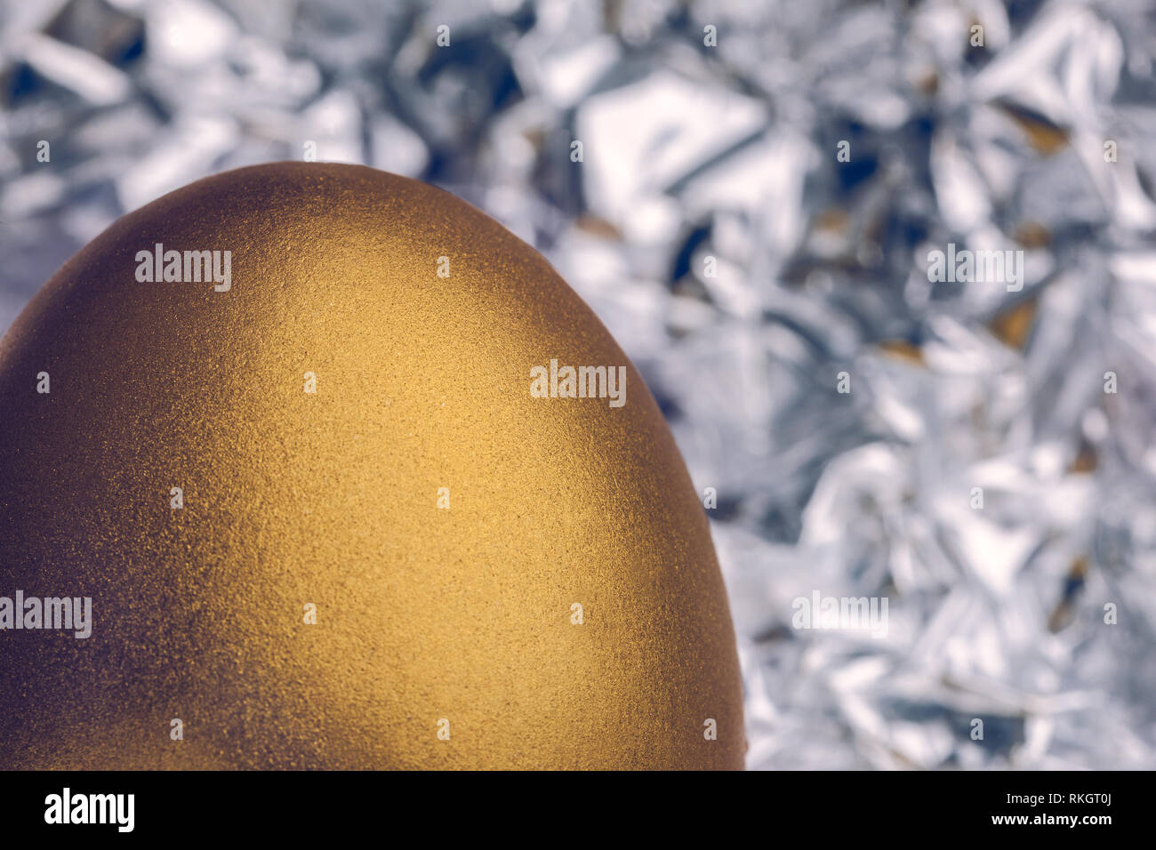 Image of shiny golden egg on silver foil Stock Photo - Alamy