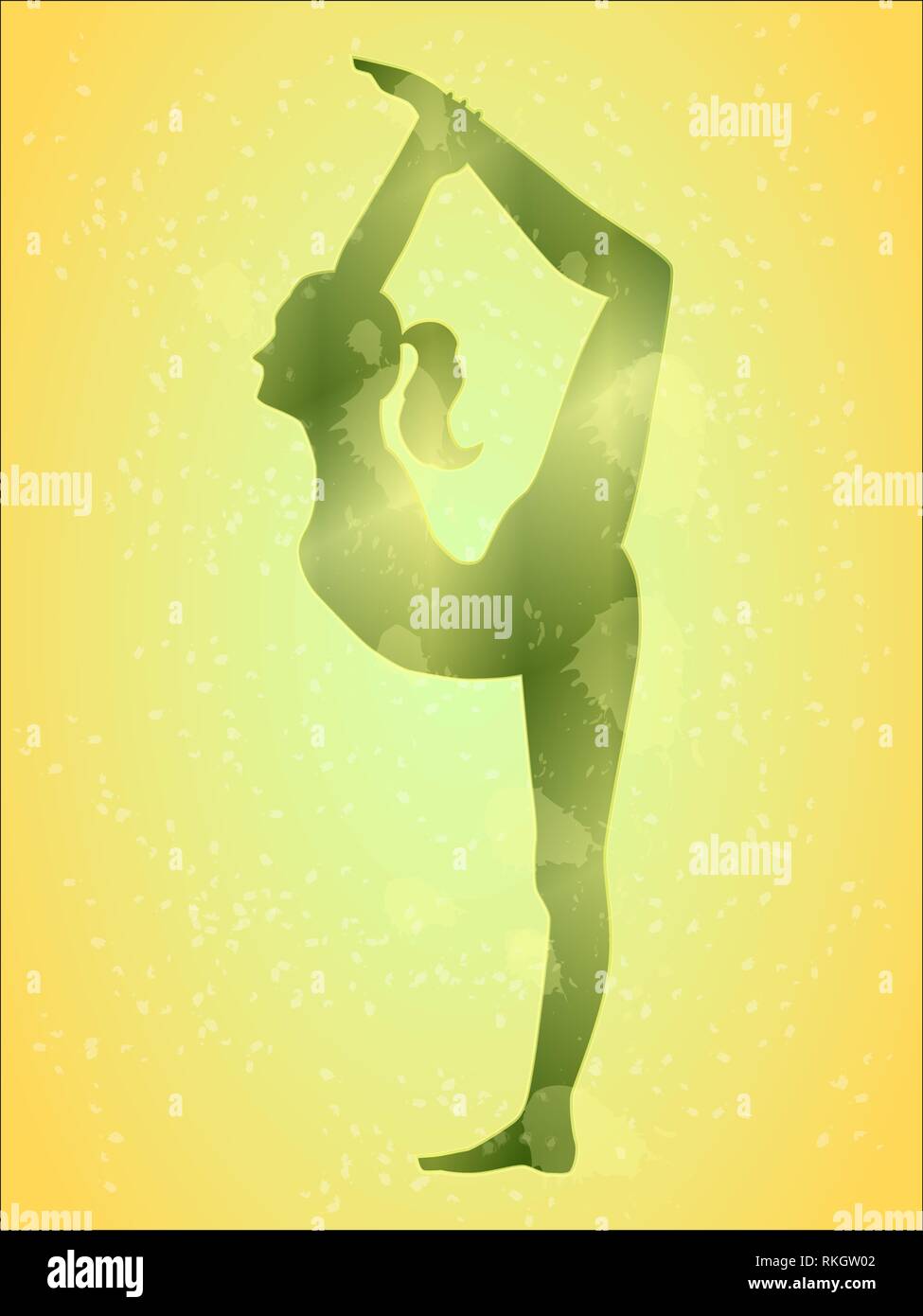 Silhouette of woman doing yoga, king dancer pose, vector illustration ...